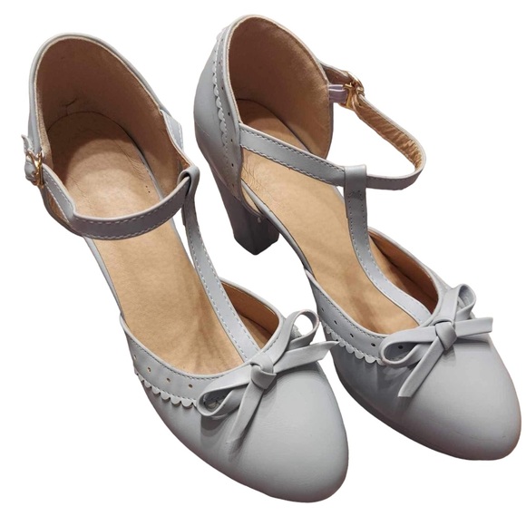 Shoes | Vintage Style Ice Blue Leather Ankle Buckle Heels | Poshmark